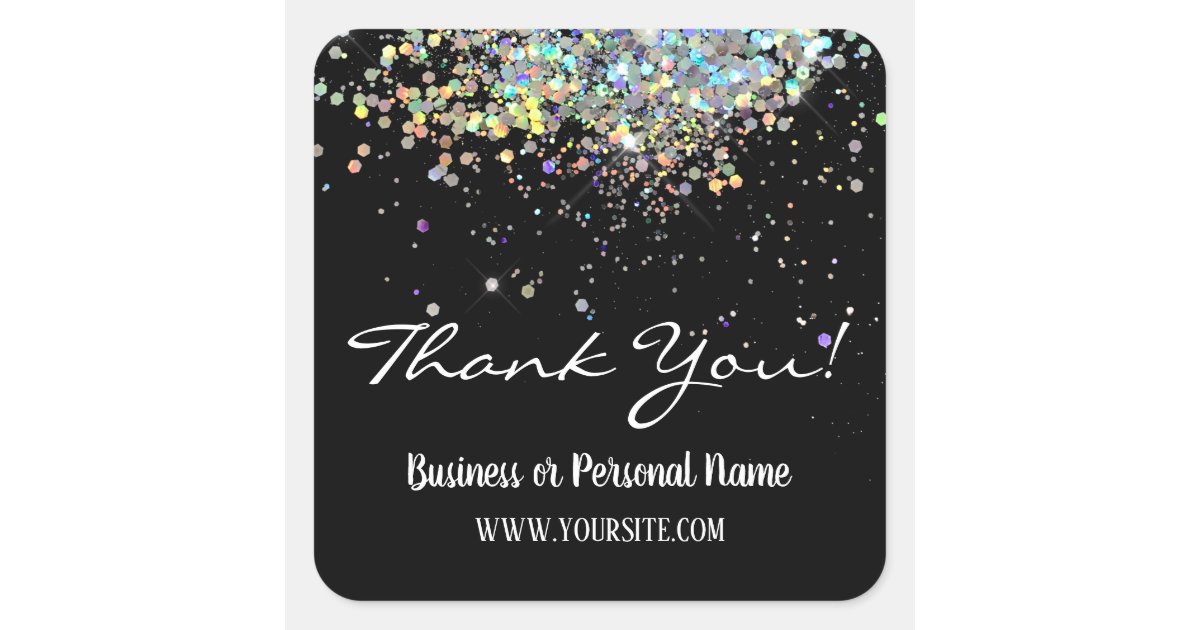 Thank You Custom Business Rainbow Glitter Square Sticker | Zazzle