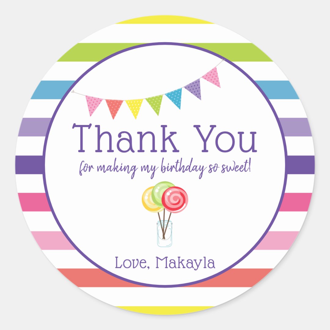 Thank You Custom Candy Birthday Party Favor Tag | Zazzle