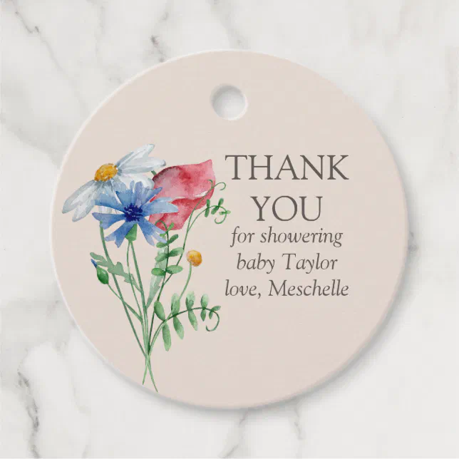 Thank You Custom Country Wildflower Favor Tags | Zazzle
