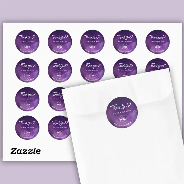 Thank You Custom Logo Purple Stickers Sheet | Zazzle