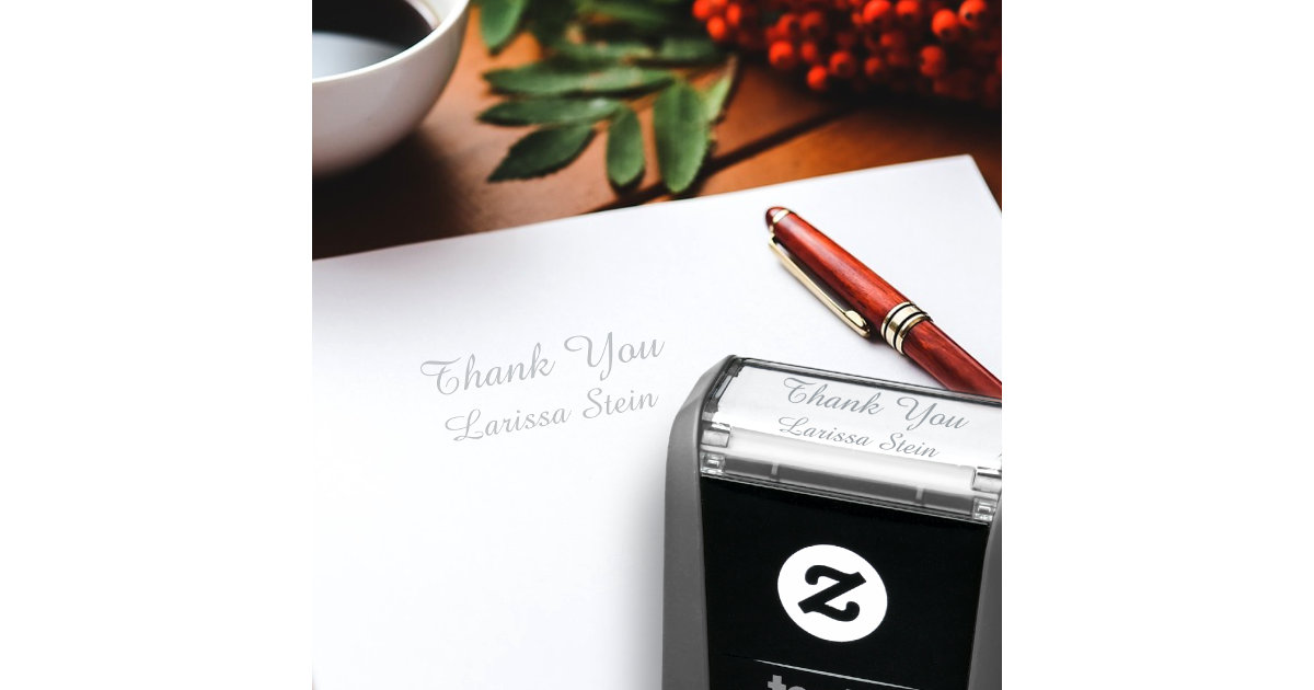 thank you (custom text) with name, simple self-inking stamp | Zazzle