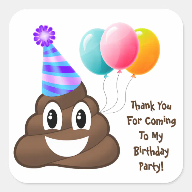 Thank You Customized Poop Emoji Birthday Stickers | Zazzle