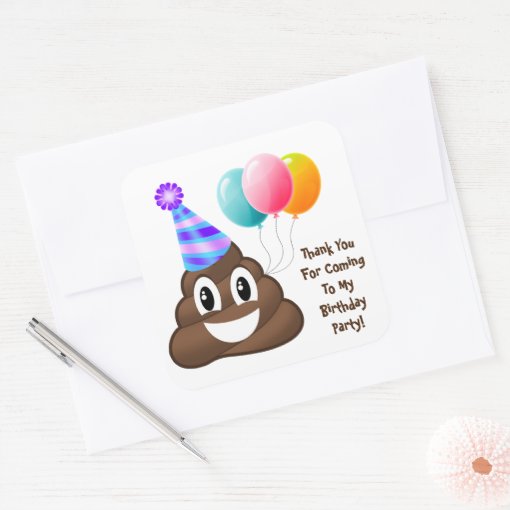 Thank You Customized Poop Emoji Birthday Stickers | Zazzle