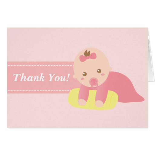 Thank You - Cute Baby Girl with Pink Ribbon Card | Zazzle