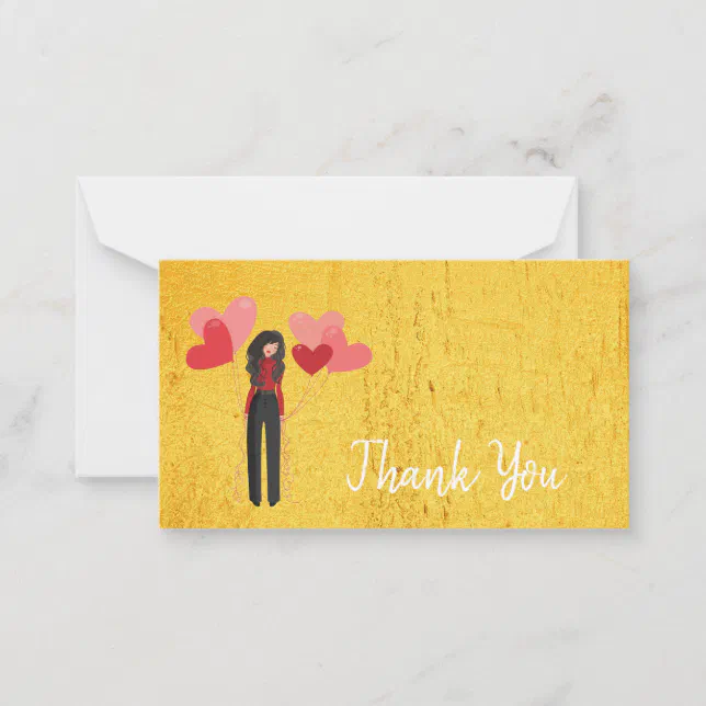 Thank You cute girl with balloons glam Note Card | Zazzle