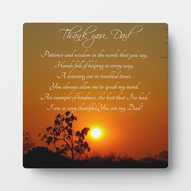 "Thank You, Dad" Poem Gift Plaque | Zazzle