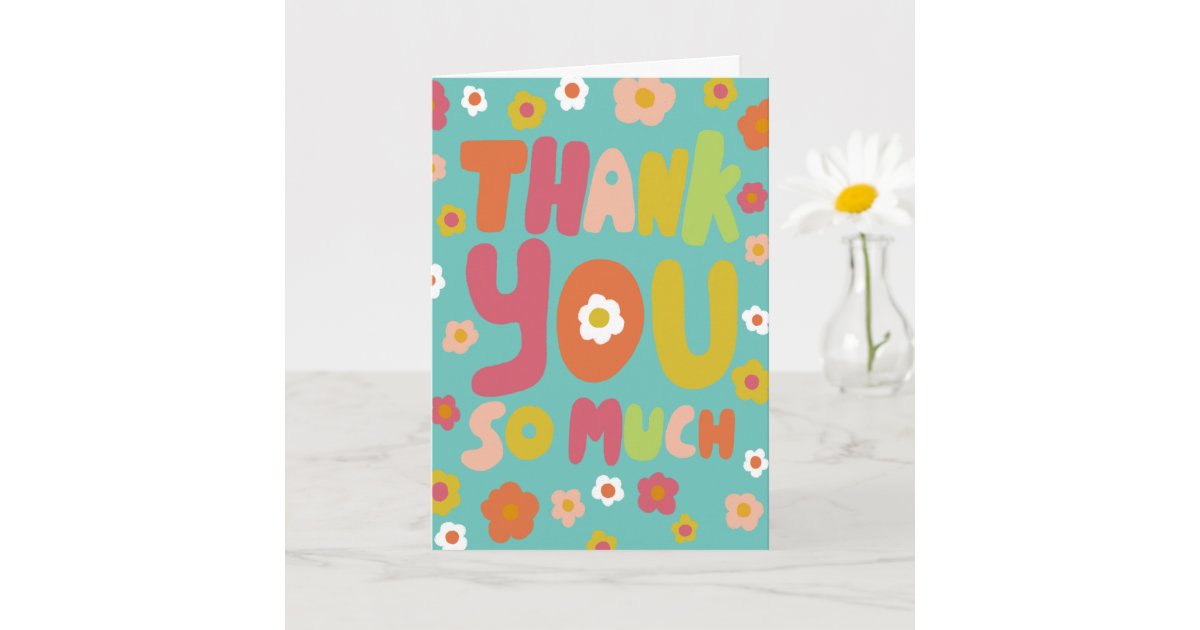 THANK YOU Daisies Colorful Curvy Bubble Letters Card | Zazzle