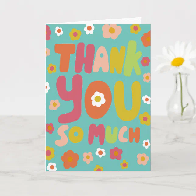 THANK YOU Daisies Colorful Curvy Bubble Letters Card | Zazzle