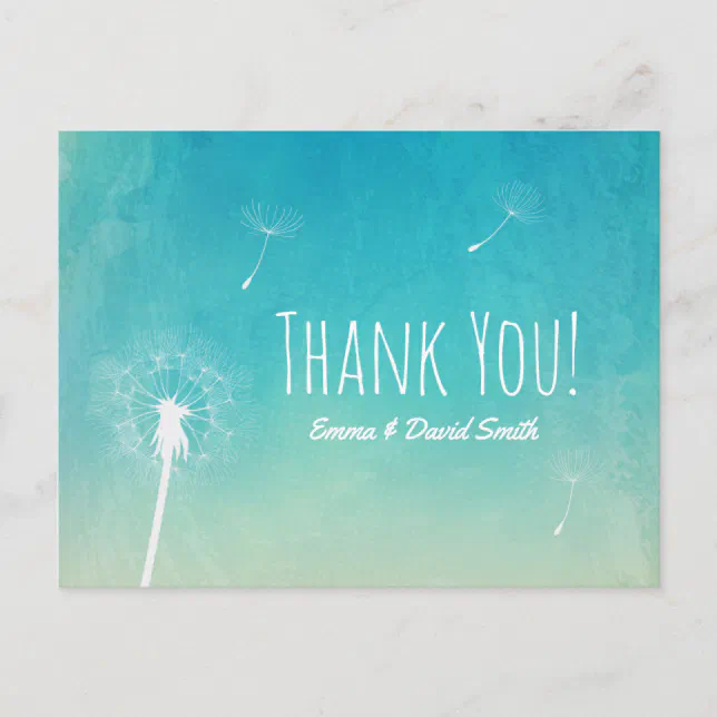 Thank You | Dandelion Blowing Elegant Watercolor Postcard | Zazzle