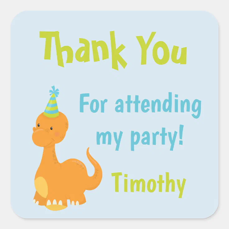 Thank You Dinosaur Party Favors Square Sticker | Zazzle