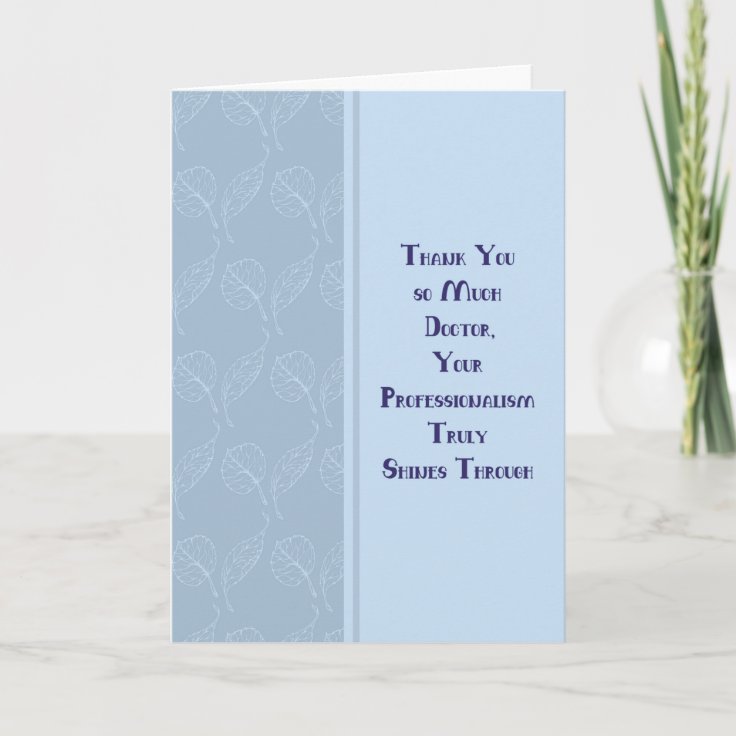 Thank You Doctor for Care of Sick Patient Card | Zazzle