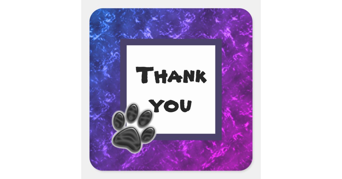 Thank You Dog Paw Print Vibrant Appreciation Square Sticker | Zazzle