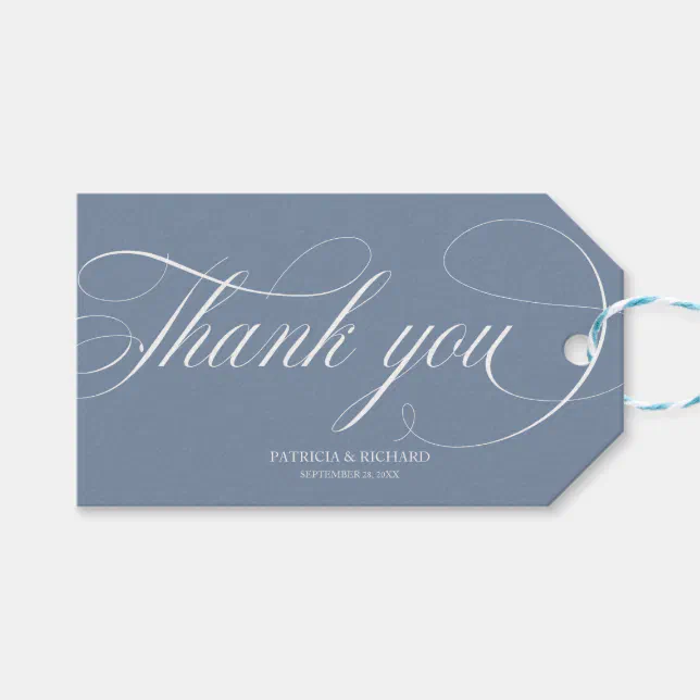 Thank You - Dusty Blue Wedding Favor Tags | Zazzle