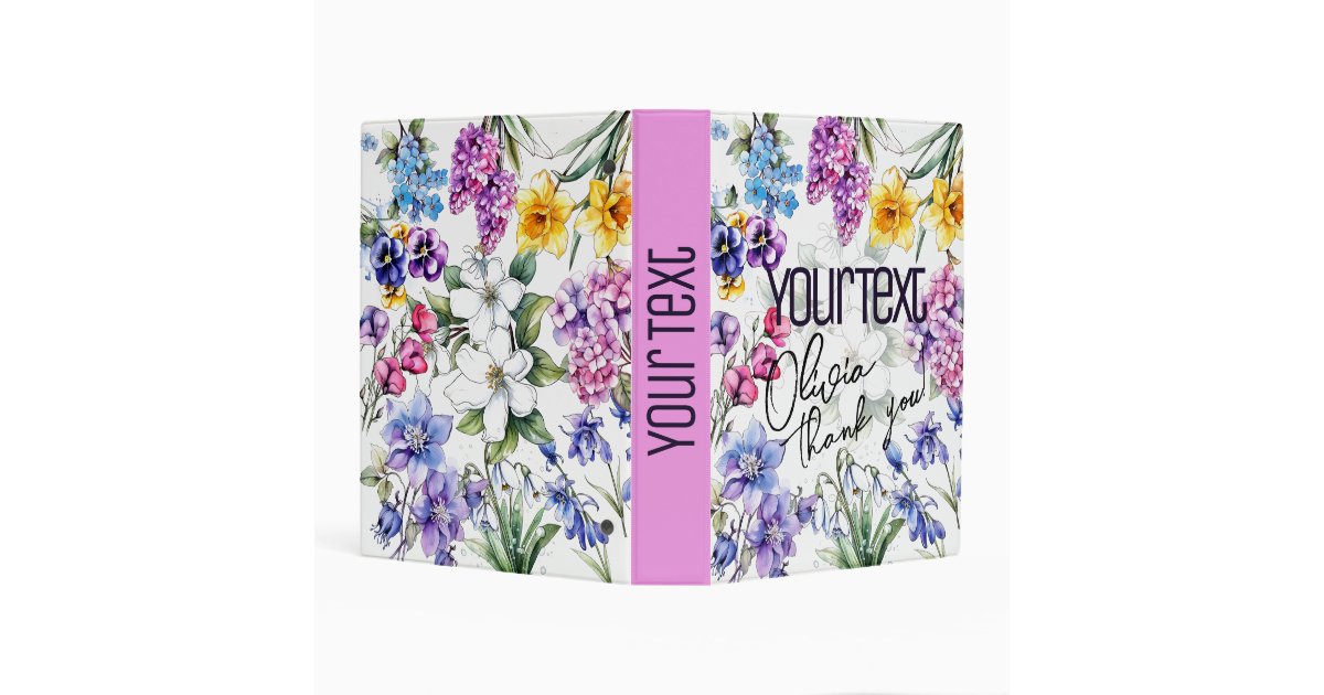 "Thank you!" Editable Slogan & Name Flower Mini Binder | Zazzle