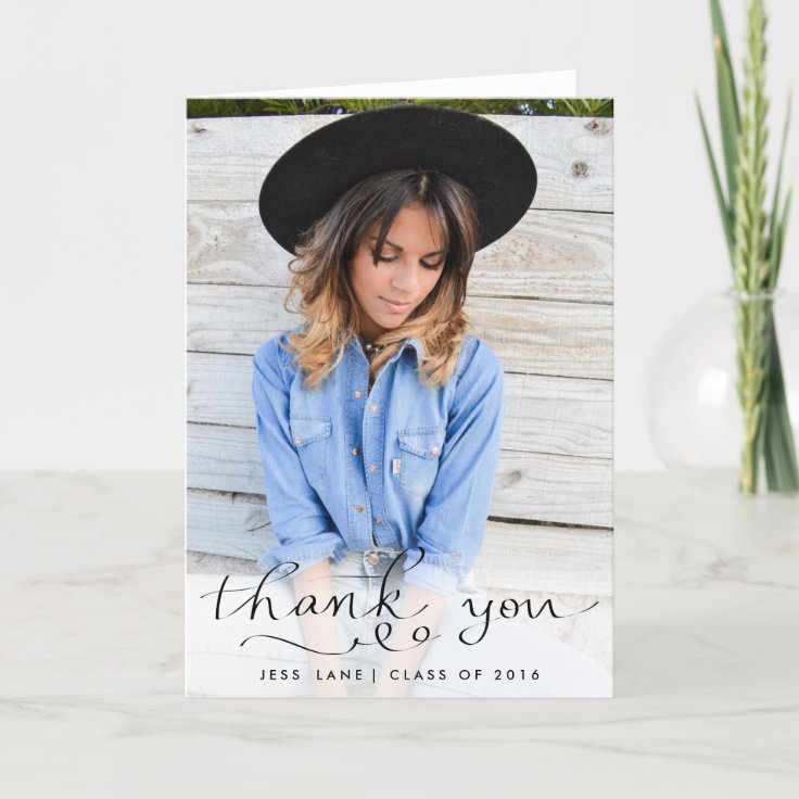 Thank You Elegant Handwritten Graduate Photo | Zazzle
