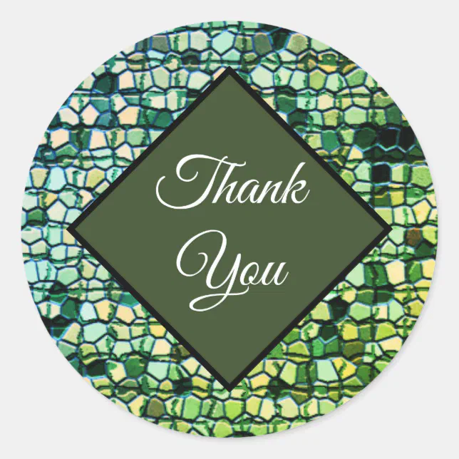 Thank You Elegant Mosaic Green Appreciation Classic Round Sticker | Zazzle