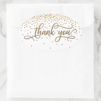 Thank You Elegant Script, Gold Glitter & Confetti Oval Sticker | Zazzle