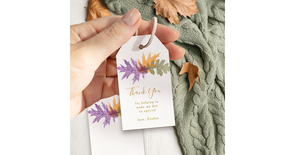 Thank You Fall Foliage Elegant Gold Script Gift Tags | Zazzle