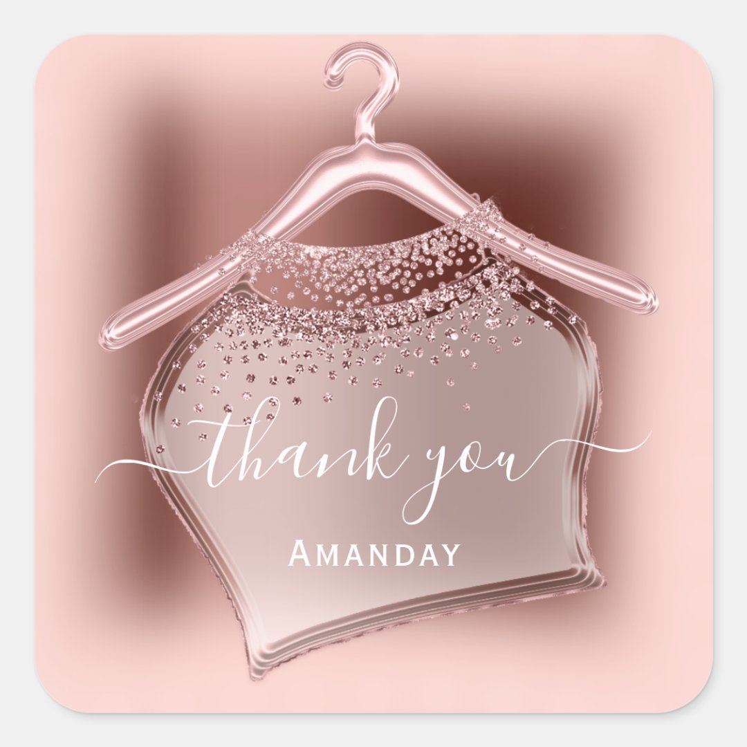 Thank You Fashion Boutique Cloth Hanger Logo Square Sticker | Zazzle