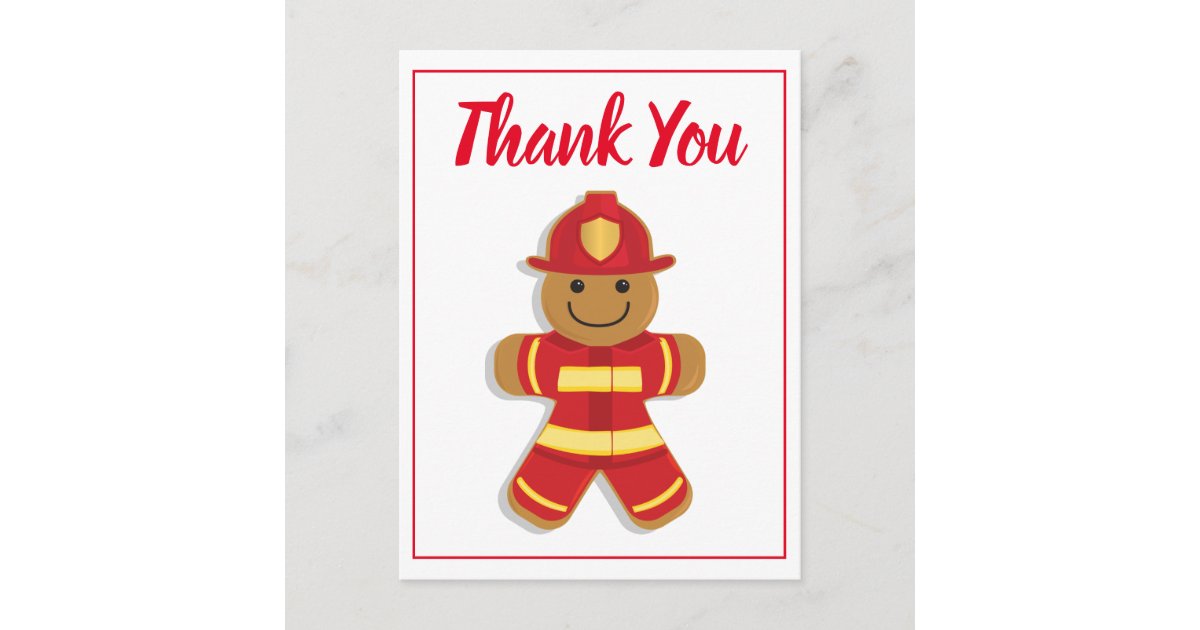 Thank You Firefighter Gingerbread Man Postcard | Zazzle