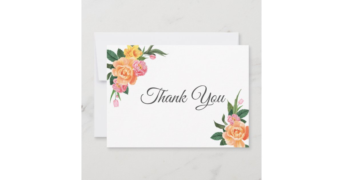 Thank You Flat Note Card-Peonies | Zazzle
