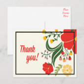 Thank You Floral Red, Green Flower Postcard | Zazzle