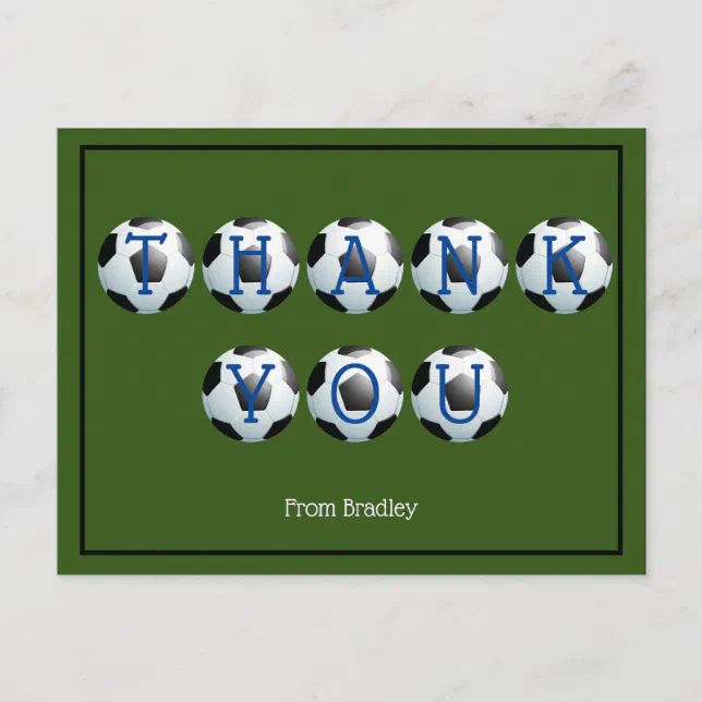 Thank You Football Soccer Custom Personalized Postcard | Zazzle