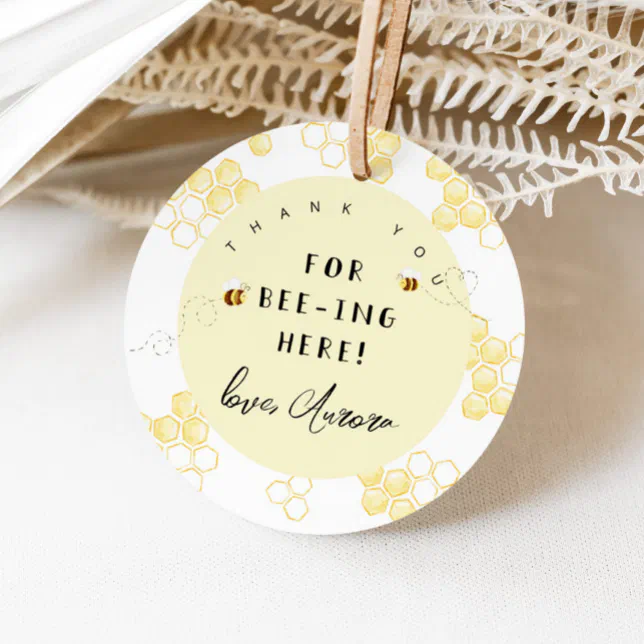 Thank you for beeing here bumble bee favor tags | Zazzle