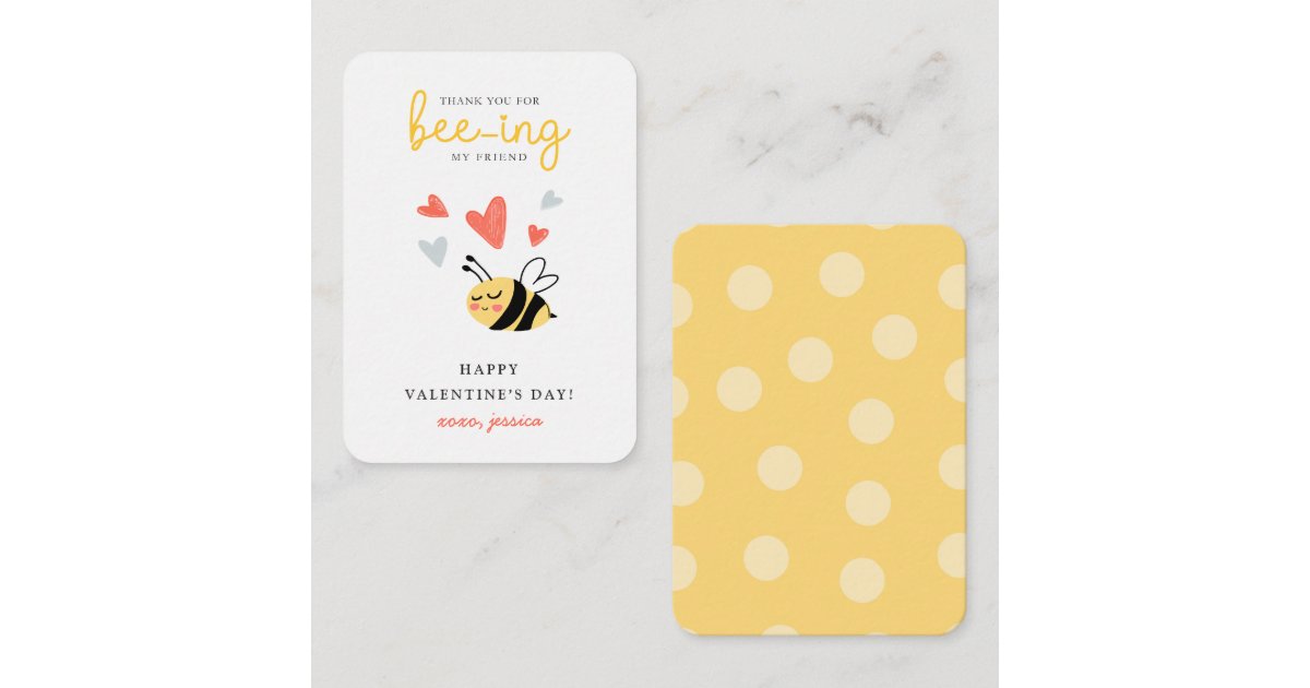 Thank You For Beeing My Friend Classroom Valentine Note Card | Zazzle