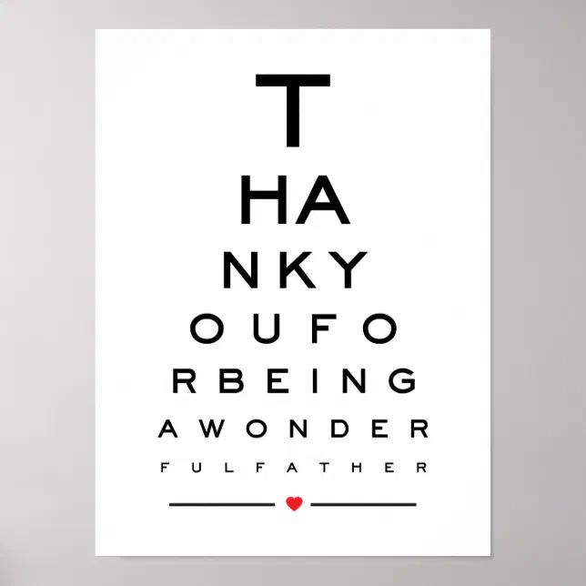 Thank you for being a wonderful father eye chart | Zazzle