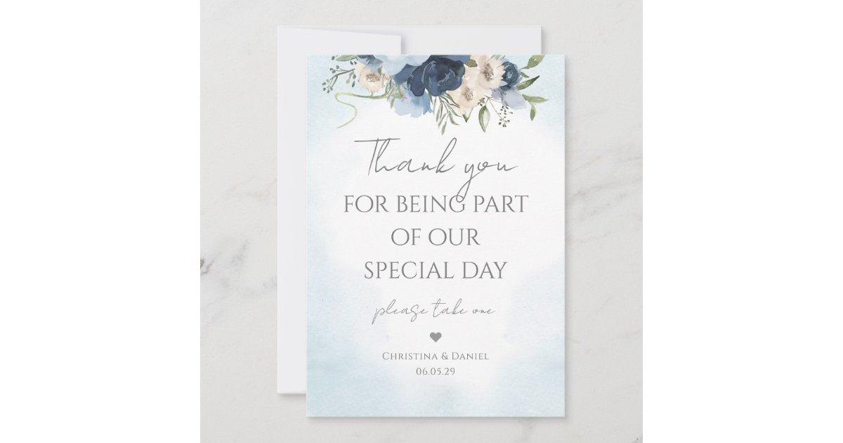 Thank You for Being Part of Our Day Floral Blue Invitation | Zazzle