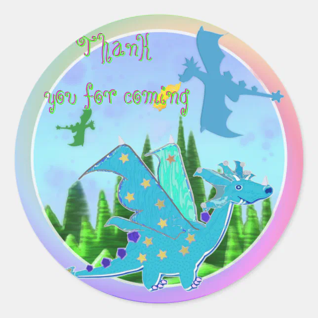 Thank You for Coming Blue Dragon Rainbow Colors Classic Round Sticker ...
