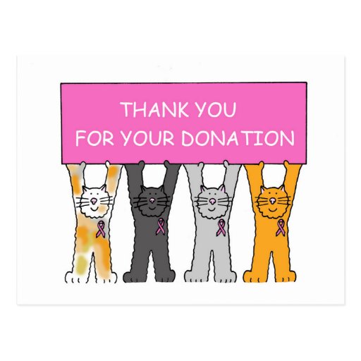 Thank you for donation pink ribbon cats. postcard | Zazzle