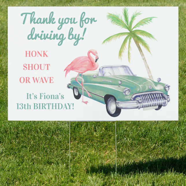 Thank You For Driving By Tropical Retro Car Sign | Zazzle