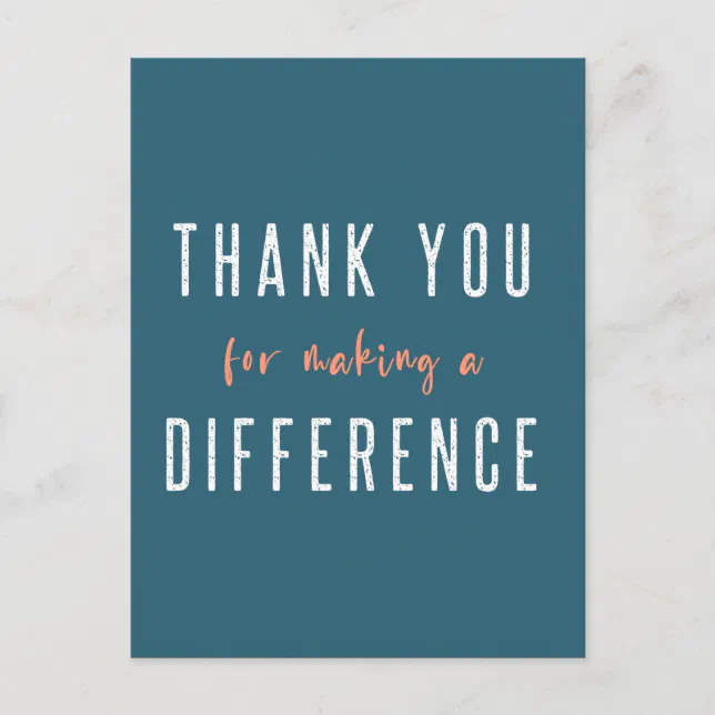 Thank you for Making a Difference | Teal Orange Postcard | Zazzle