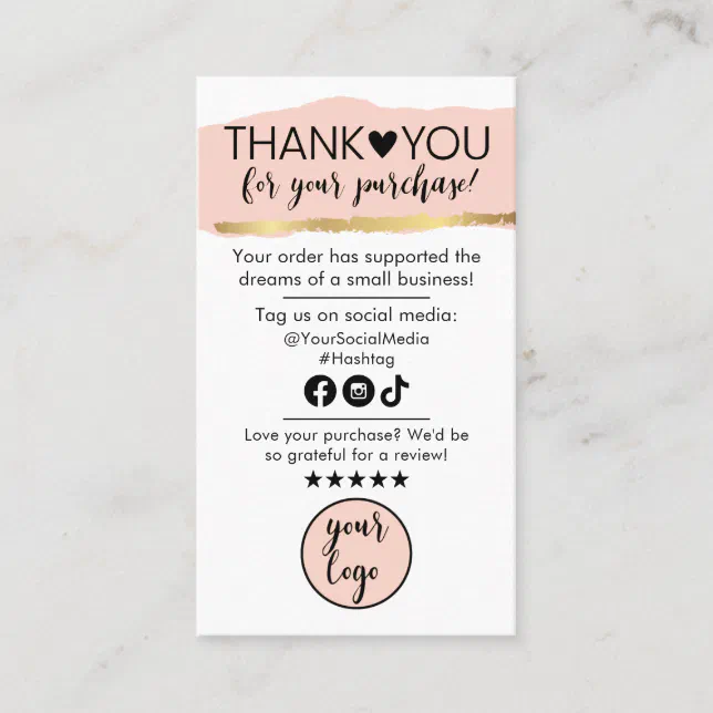 Thank You For Order and Washing Instructions Card | Zazzle
