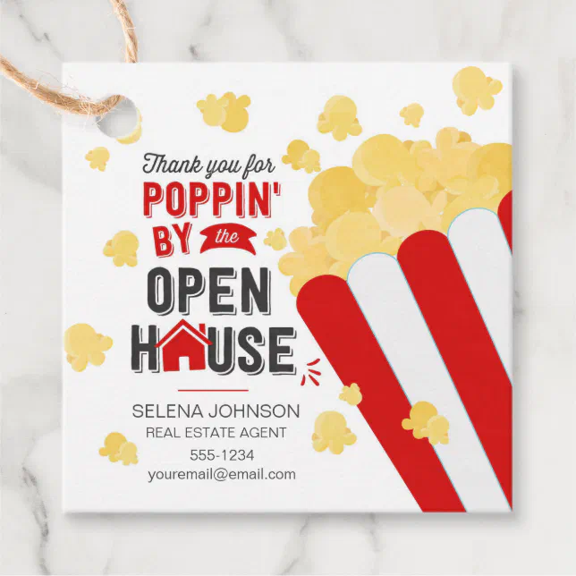 Thank you for Poppin' by the Open House realtor Favor Tags | Zazzle