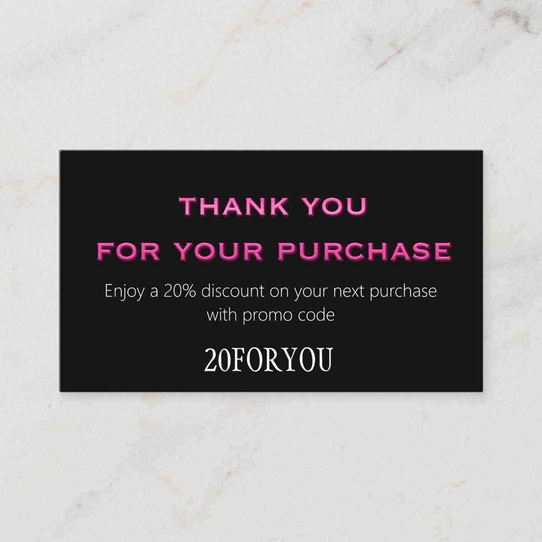 Thank You FOR PURCHASE Discount Code Minimal Business Card | Zazzle
