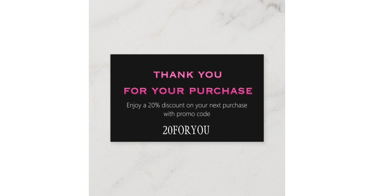 Thank You FOR PURCHASE Discount Code Minimal Business Card | Zazzle