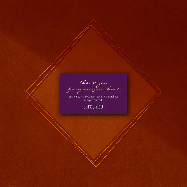 Thank You FOR PURCHASE Discount Code Violet Gold Business Card | Zazzle