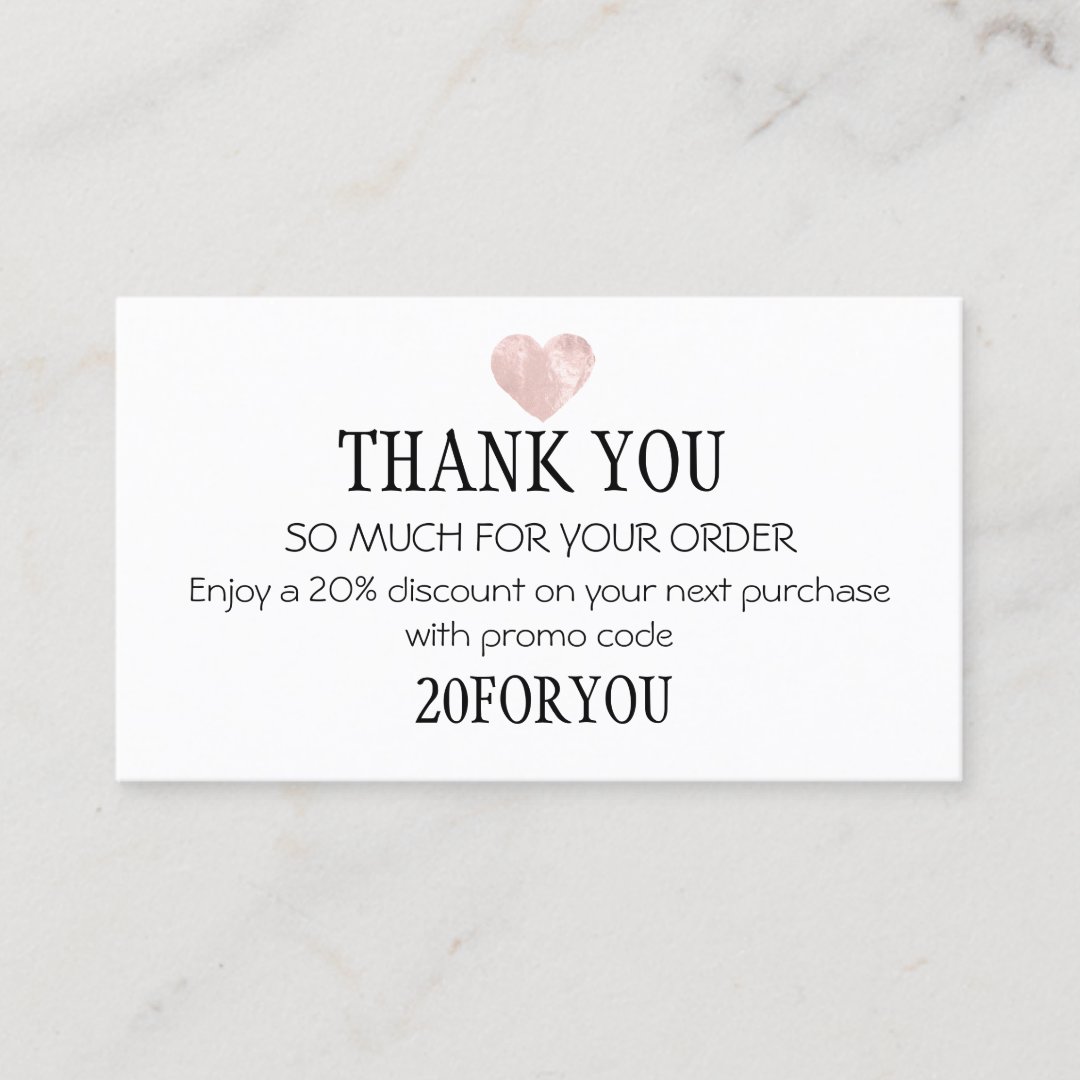Thank You FOR PURCHASE Instagr Discount Code Business Card | Zazzle