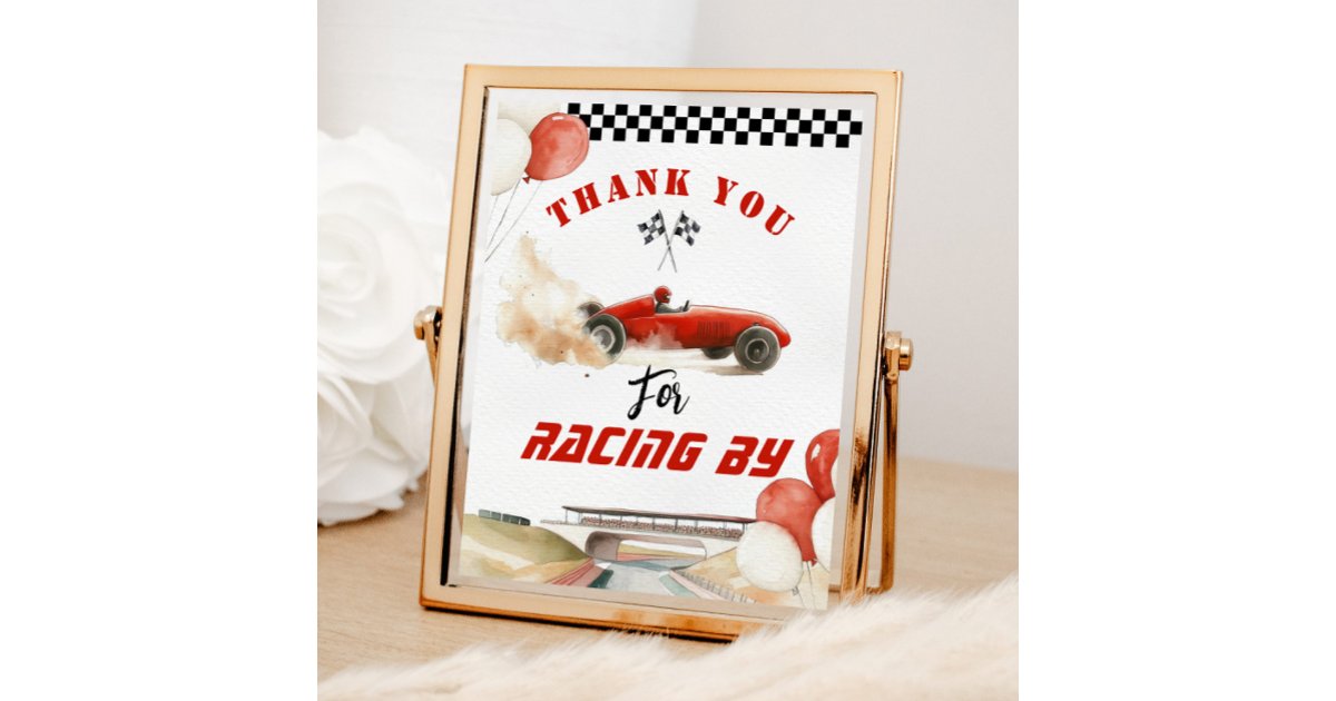 Thank you for racing by red race car Birthday Poster | Zazzle