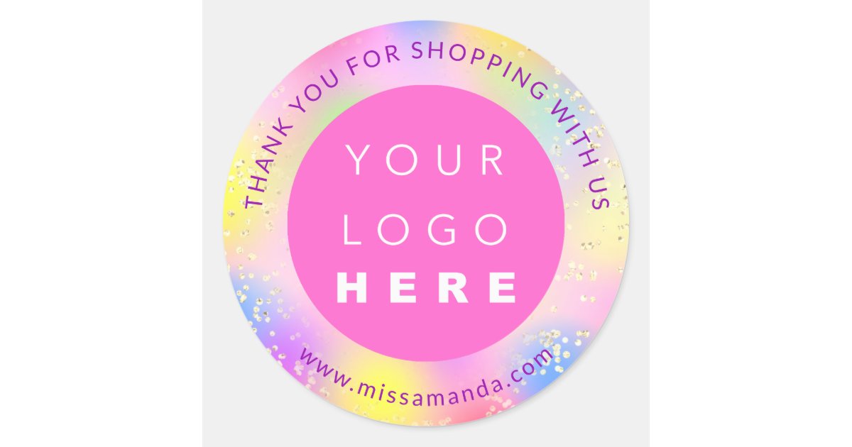 Thank You For Shopping Add Logo Holographic Classic Round Sticker | Zazzle