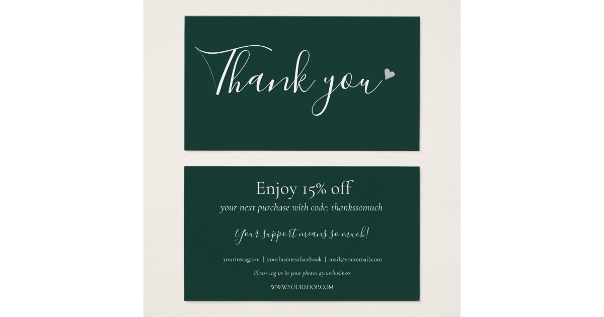 Thank You For Shopping Emerald Green Discount Card | Zazzle