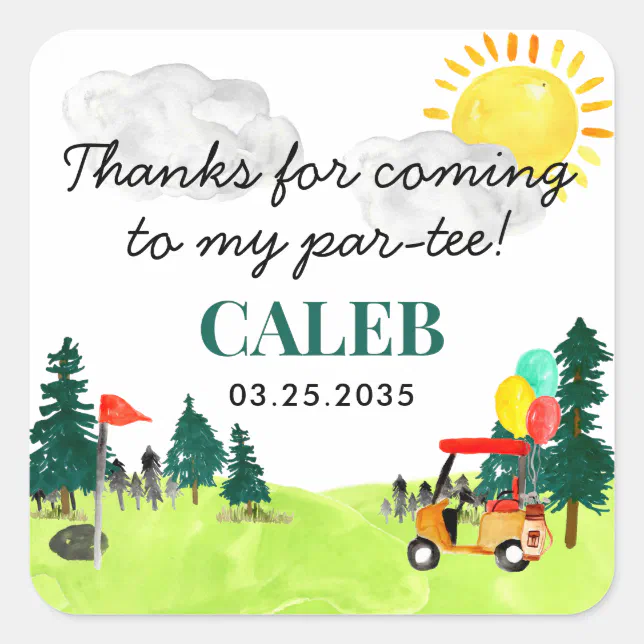 Thank You For Swinging By Kid Golf Pro Birthday Square Sticker | Zazzle