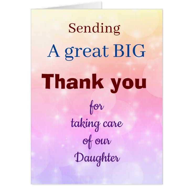 Thank You For Taking Care Of Our Daughter Card Zazzle thank-you-for-taking-care-of-our-daughter-card-zazzle