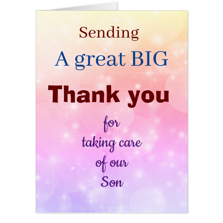 Thank you for taking care of our Son Card | Zazzle