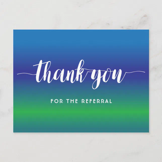 Thank you for the referral on blue green postcard | Zazzle