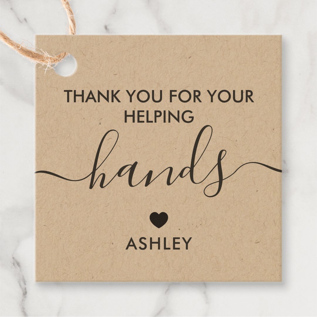 Thank You For Your Helping Hands Gift Tag, Kraft Favor Tags | Zazzle
