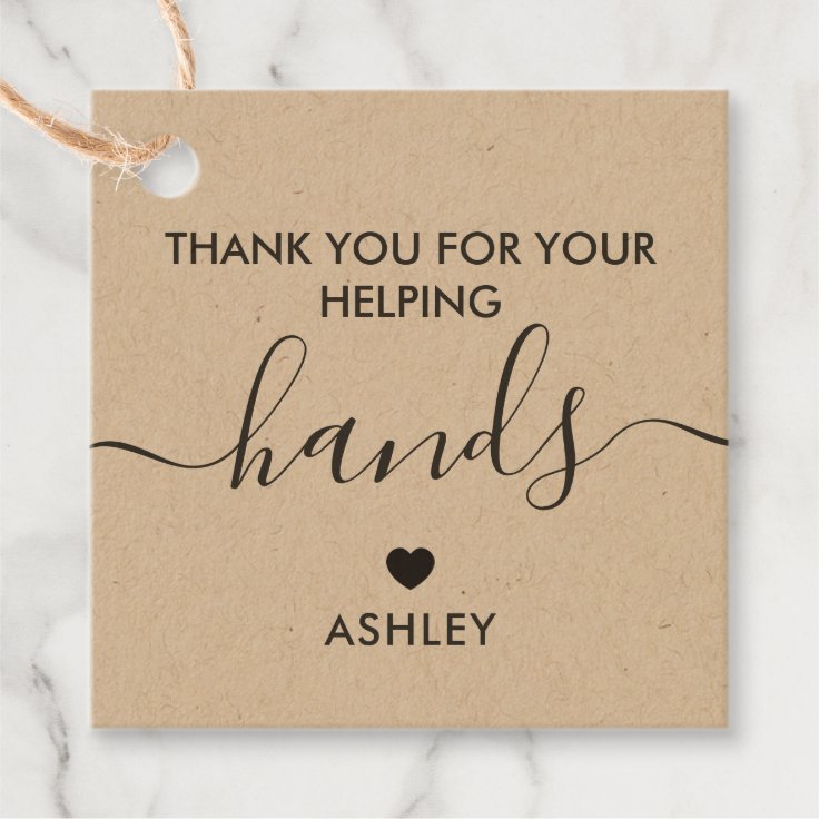 Thank You For Your Helping Hands Gift Tag, Kraft Favor Tags | Zazzle